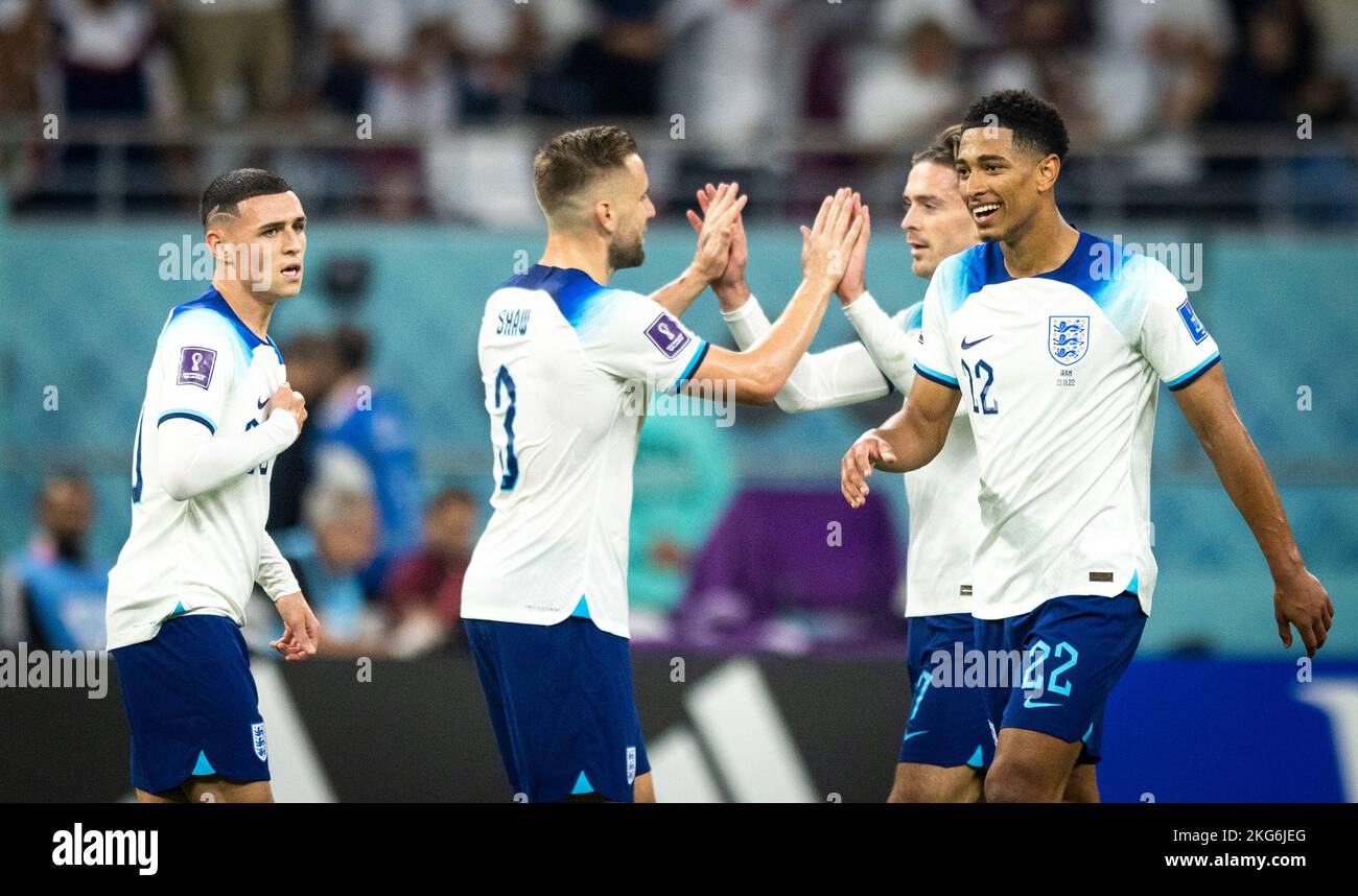 Doha, Qatar. 21st Nov, 2022. Jude Bellingham (England), Phil Foden ...