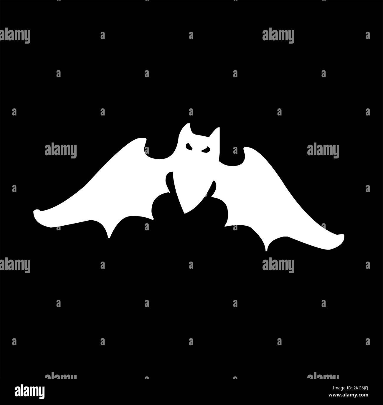 A vector illustration of a white bat with evil eyes on a black ...