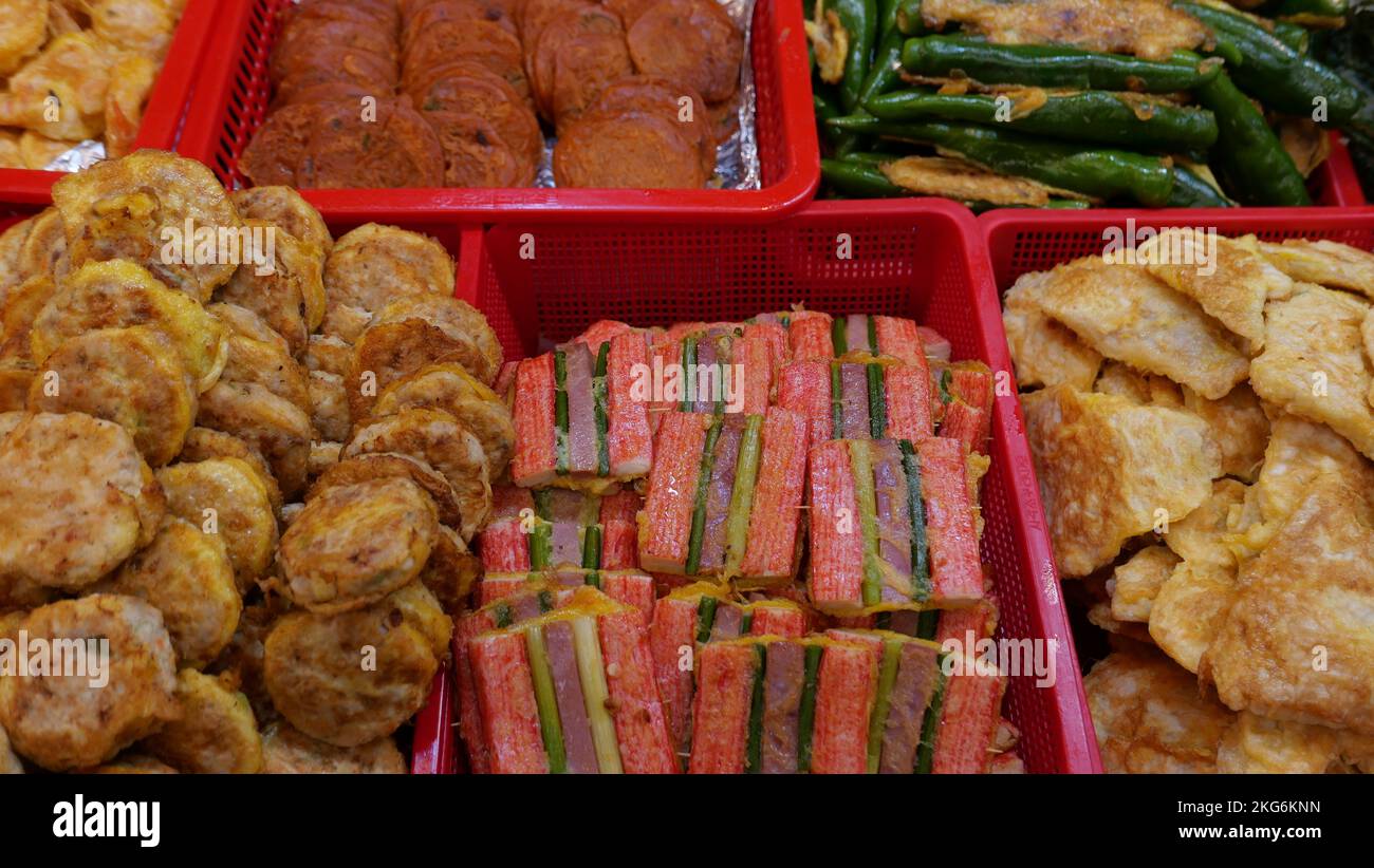 Traditional Korean food at a market in Busan, South Korea Stock Photo ...
