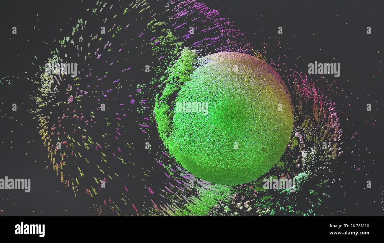 3D rendering of cluster of sand particles forming a shattered or ...
