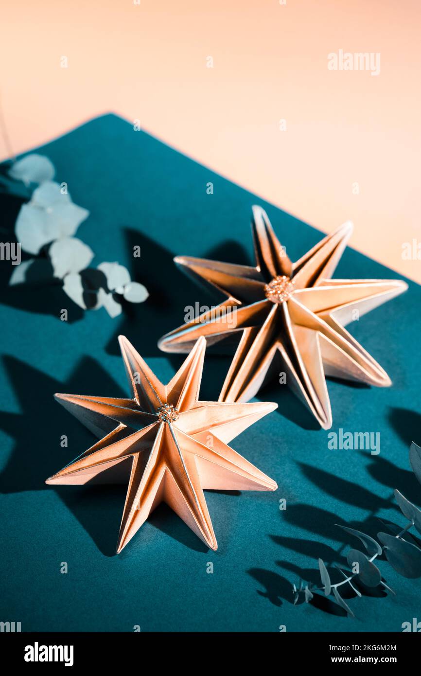 Handmade paper stars, self made Christmas decorations. Xmas ornaments ...