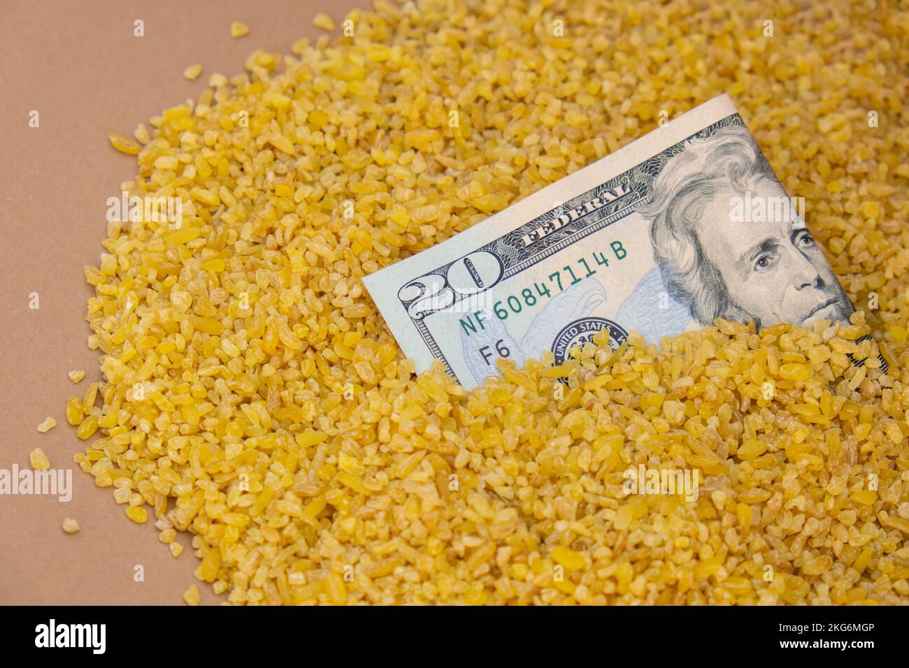 US Dollar bill paper money currency banknote in buckwheat porridge. The ...