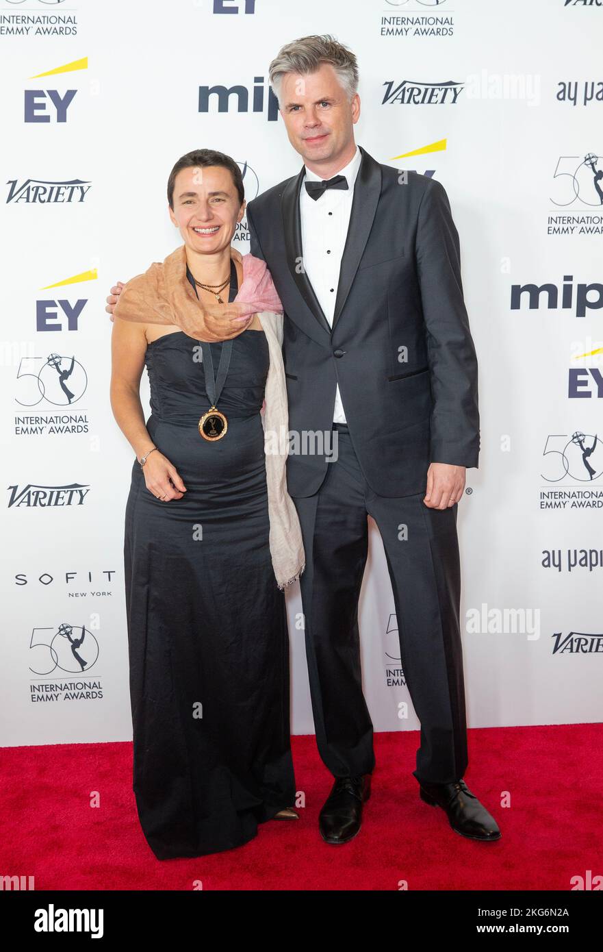 Isabelle Degeorges and George Kay attend 50th International Emmy Awards ...