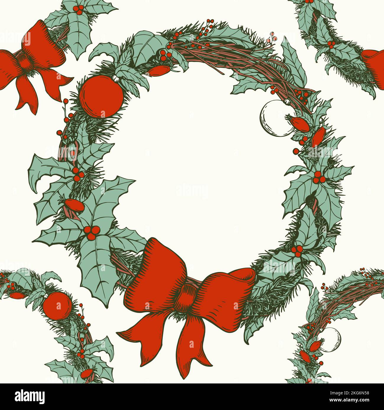 Vector background with Christmas wreaths. Cute Christmas and New Year ...