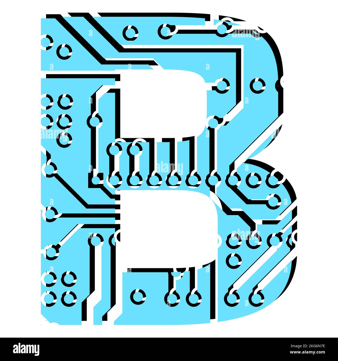 Latin digital letter B perforated with PCB circuit board tracks ...