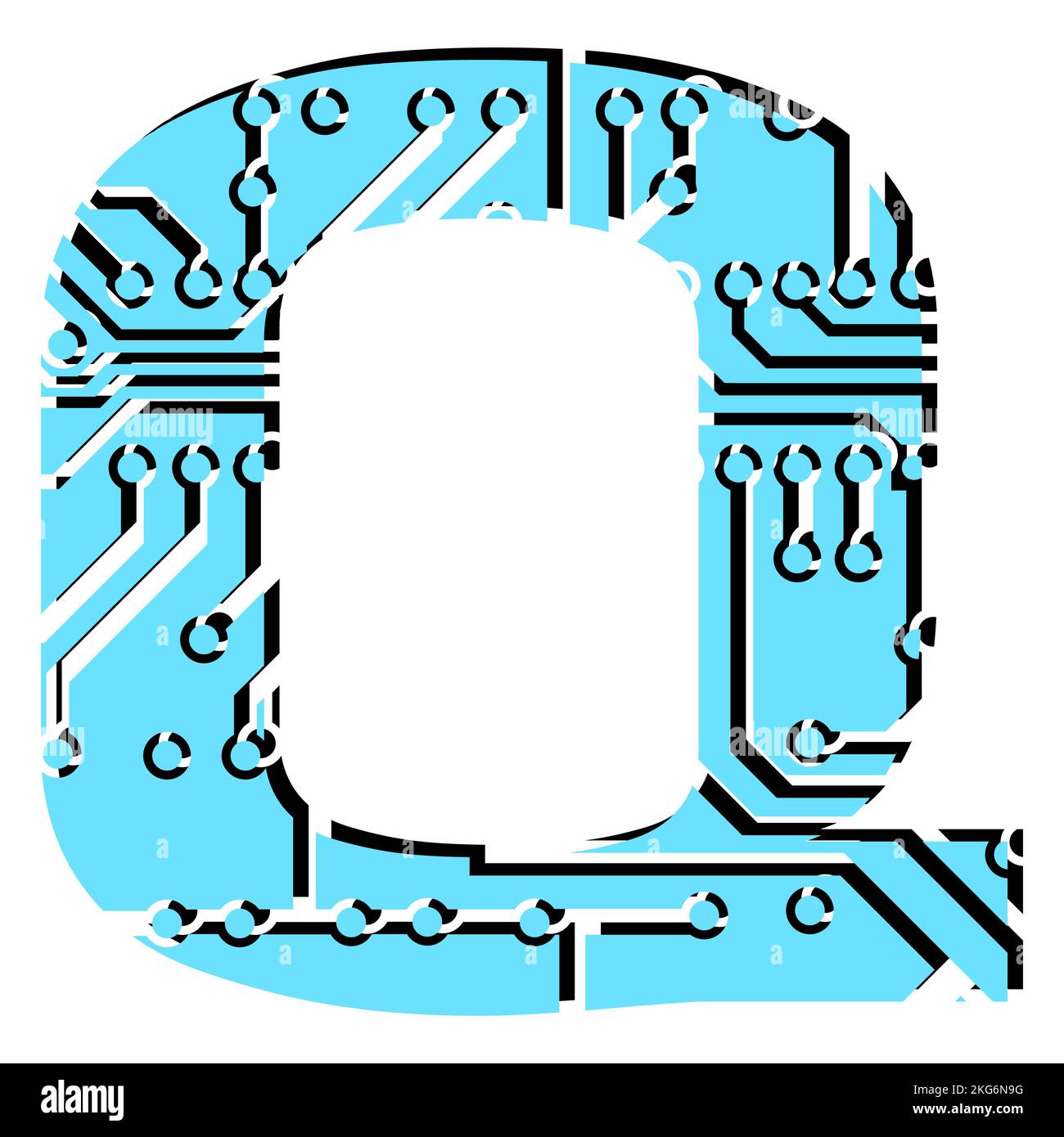 Latin digital letter Q perforated with PCB circuit board tracks ...