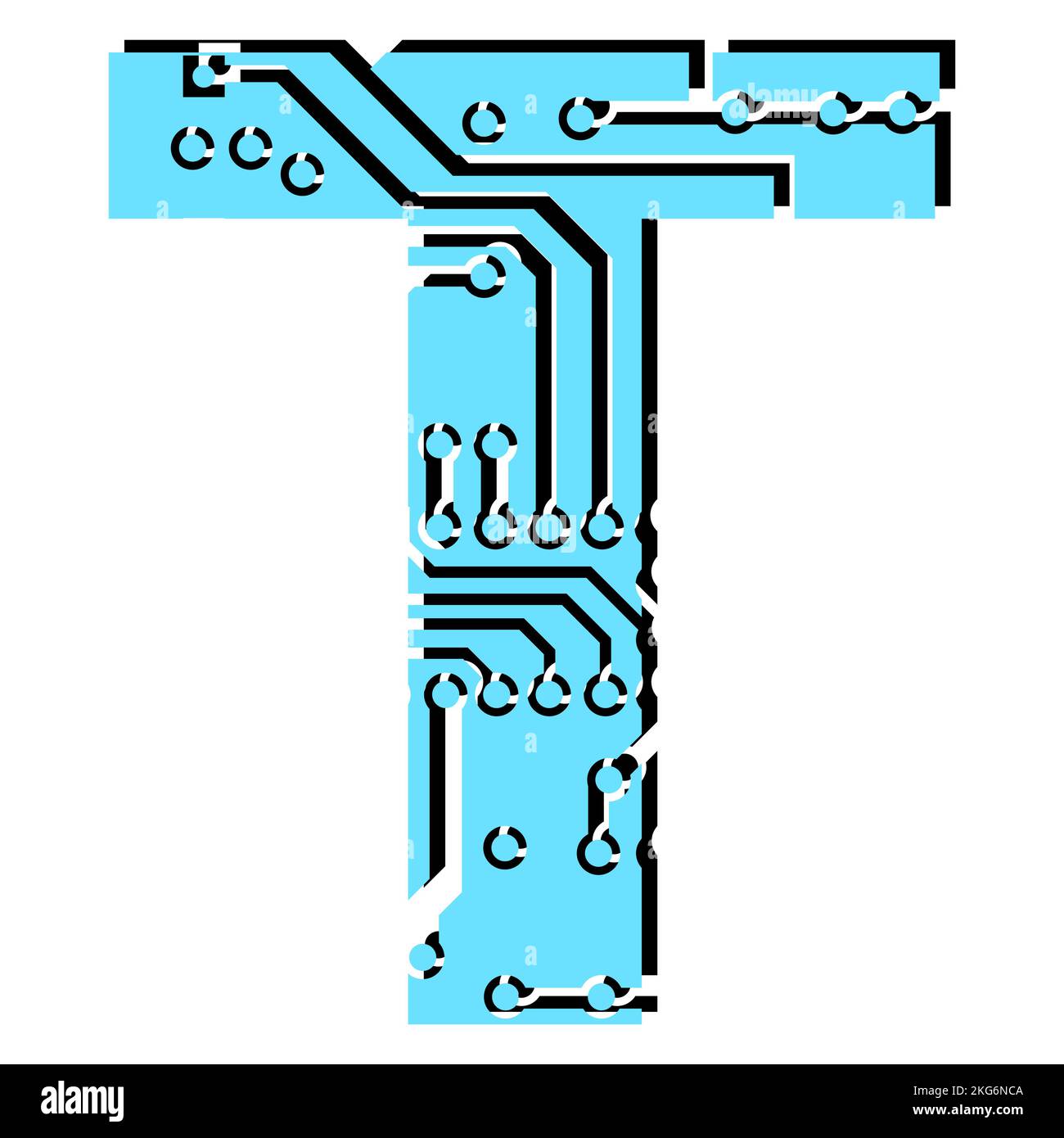 Latin digital letter T perforated with PCB circuit board tracks ...