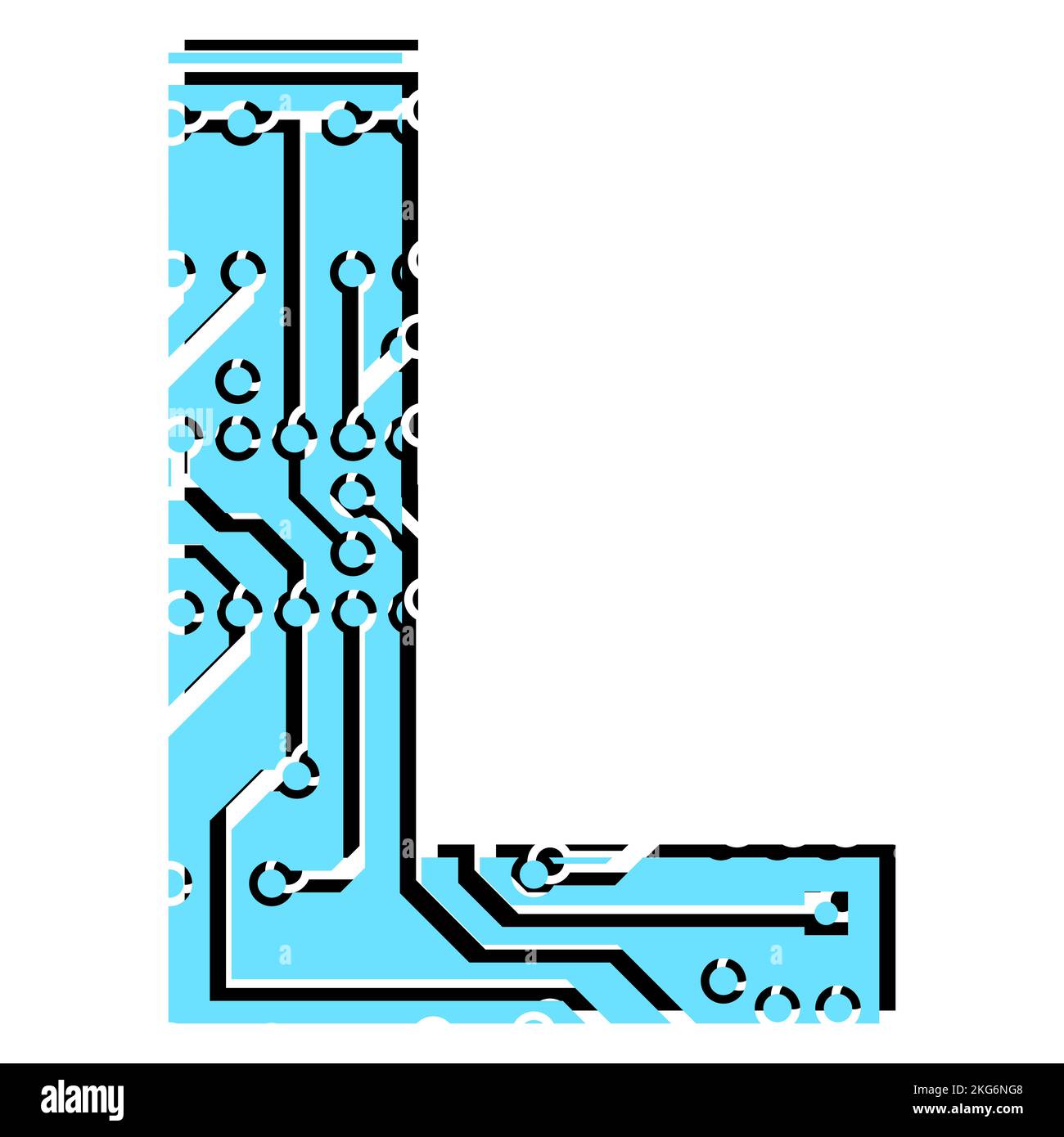Latin digital letter L perforated with PCB circuit board tracks ...