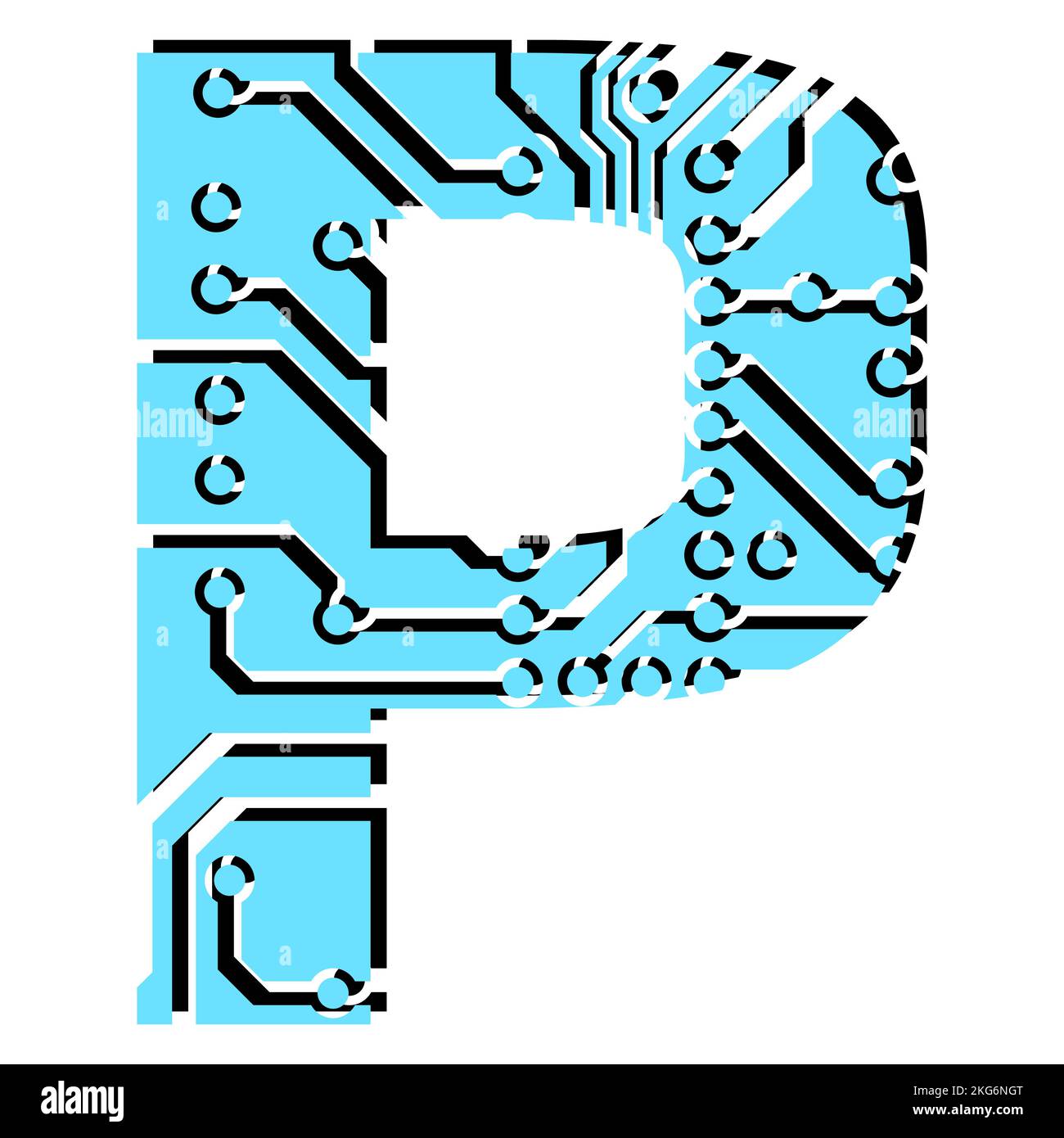 Latin digital letter P perforated with PCB circuit board tracks ...