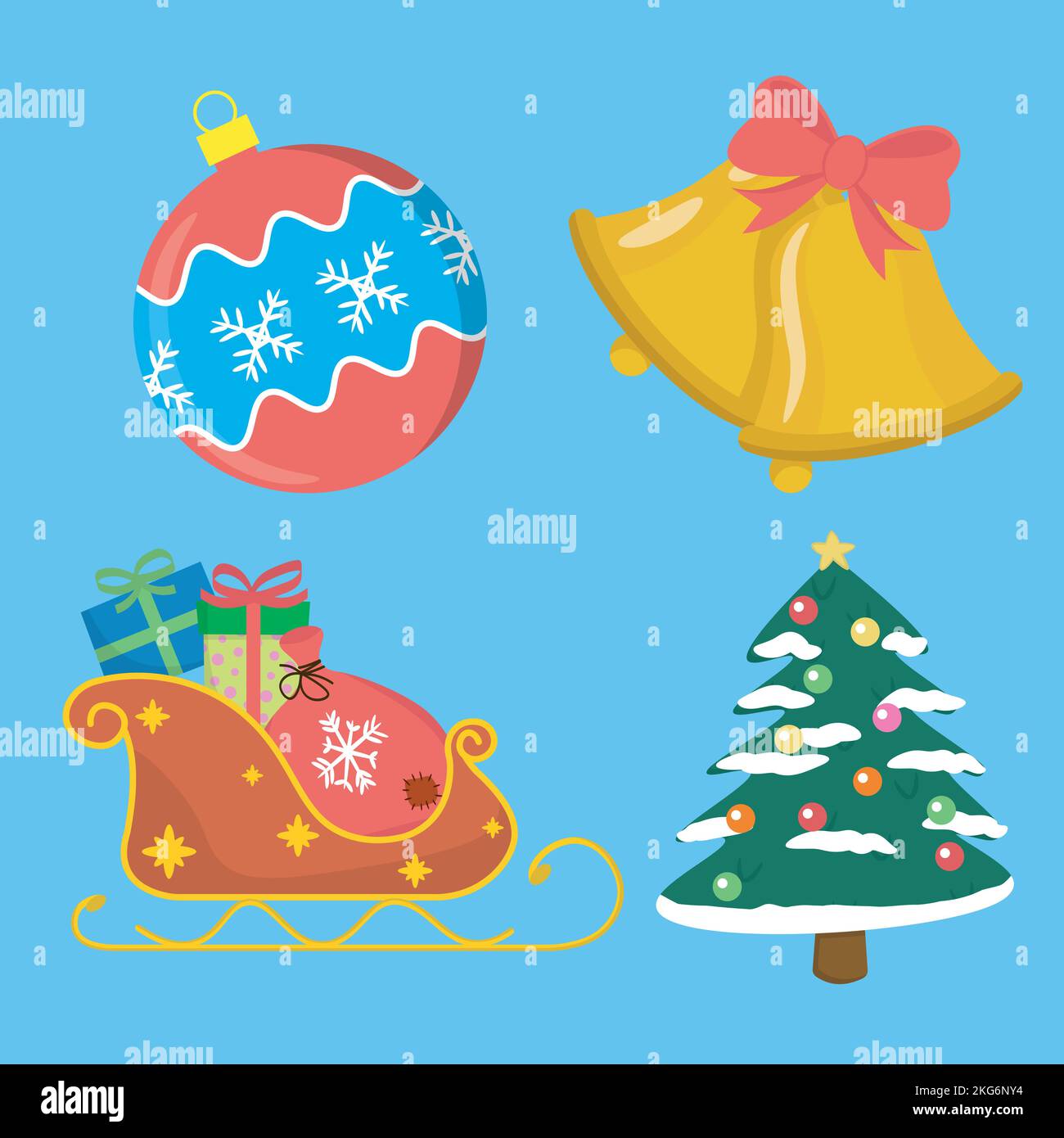 christmas set of vector elements includes glass ball, bells, christmas ...