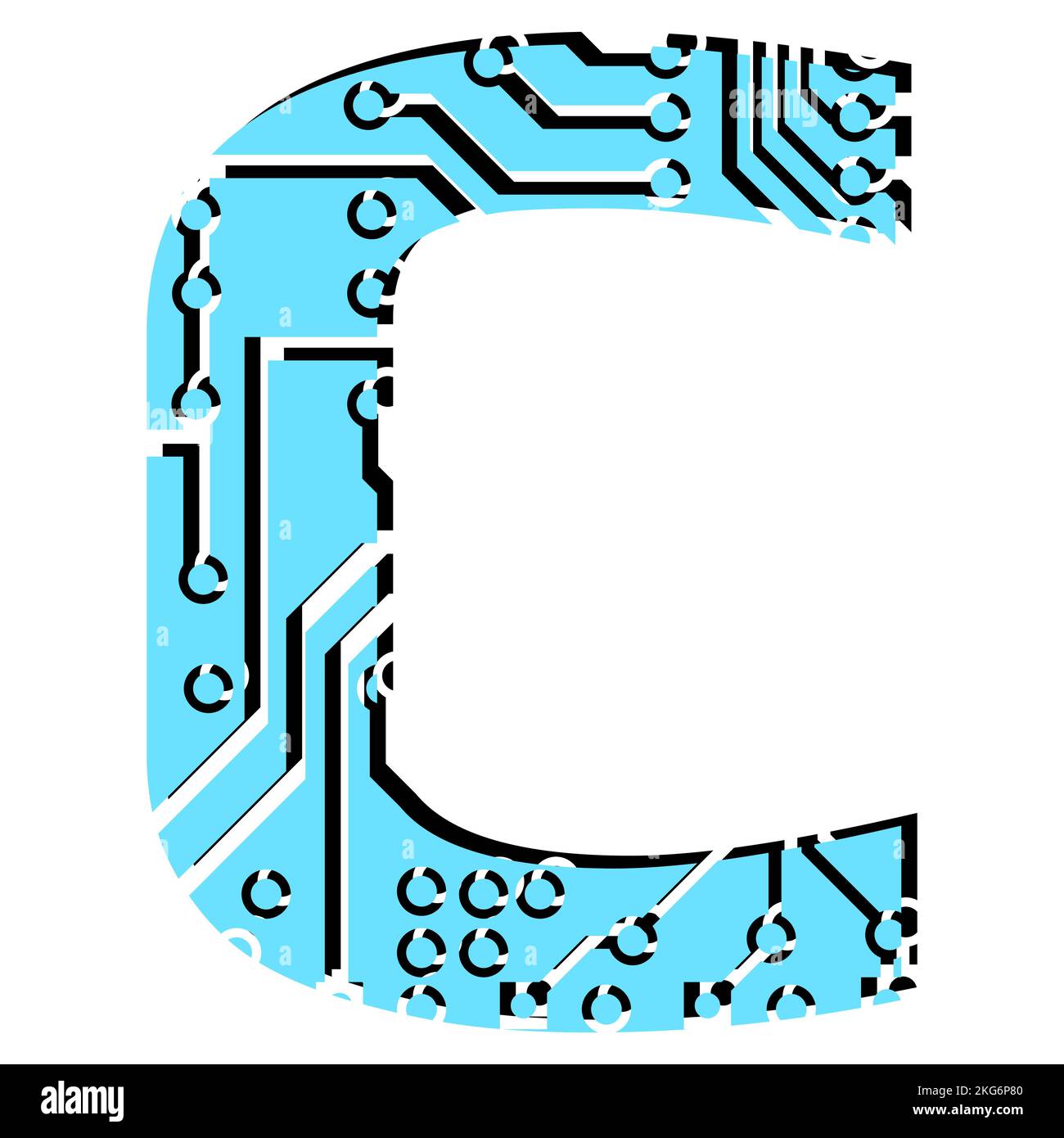 Latin digital letter C perforated with PCB circuit board tracks ...