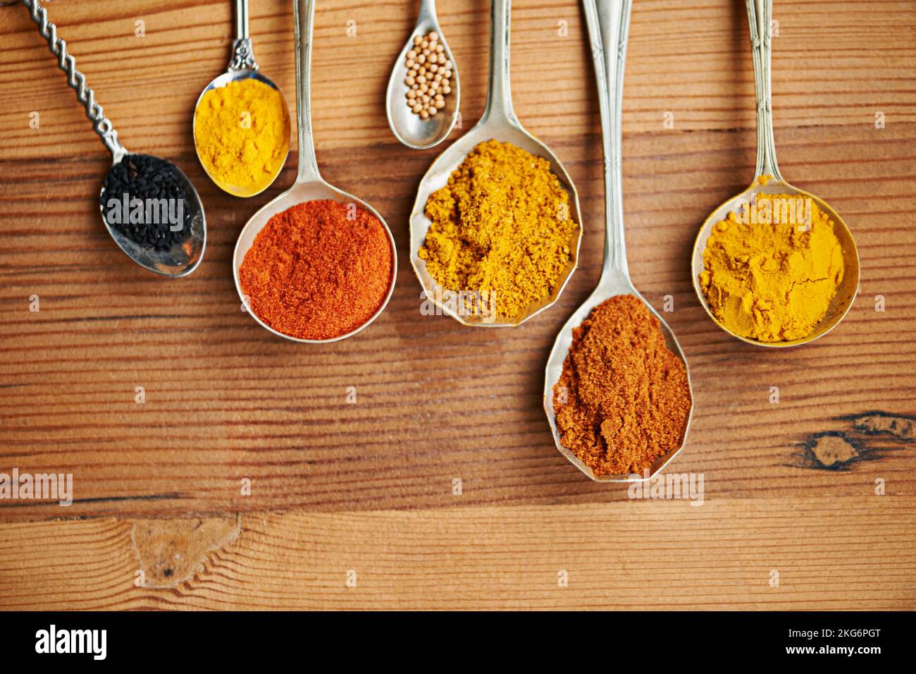 The perfect curry combination. spoons filled with a variety of spices ...