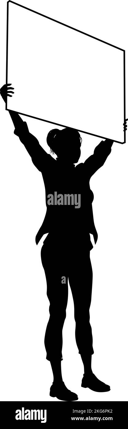Protest Rally March Picket Sign Silhouette Person Stock Vector Image ...