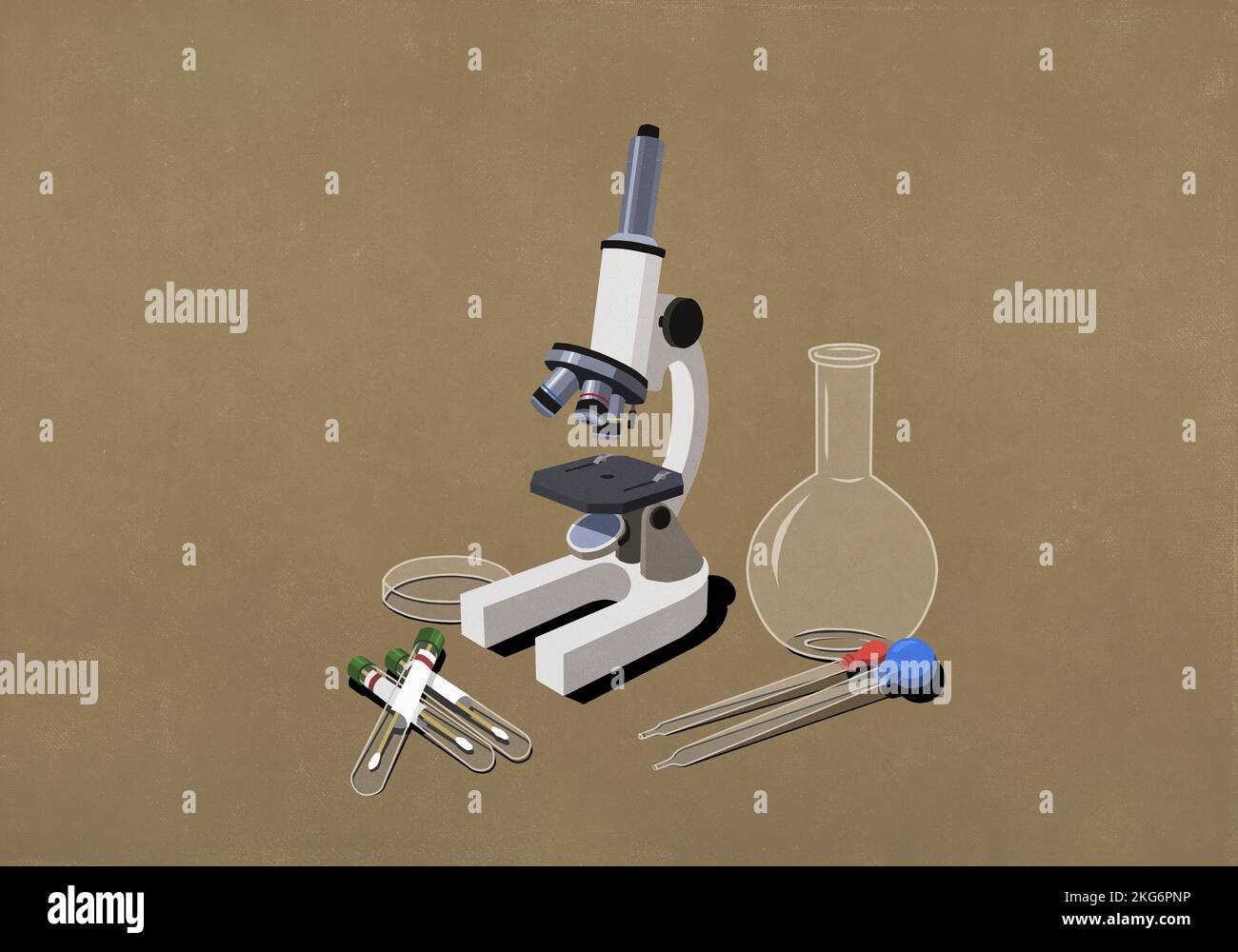 Science microscope, beaker, pipettes, and test tubes Stock Photo - Alamy
