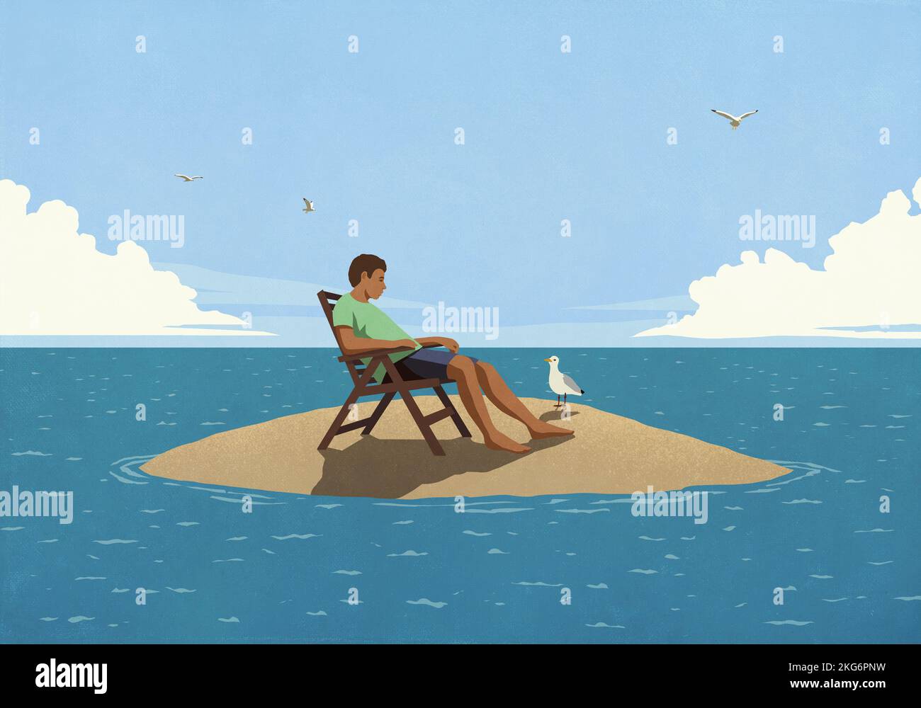 Man relaxing on remote desert ocean island Stock Photo - Alamy