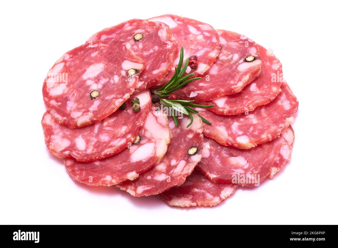 Sliced Smoked dry Salami sausage isolated on white background Stock Photo - Alamy