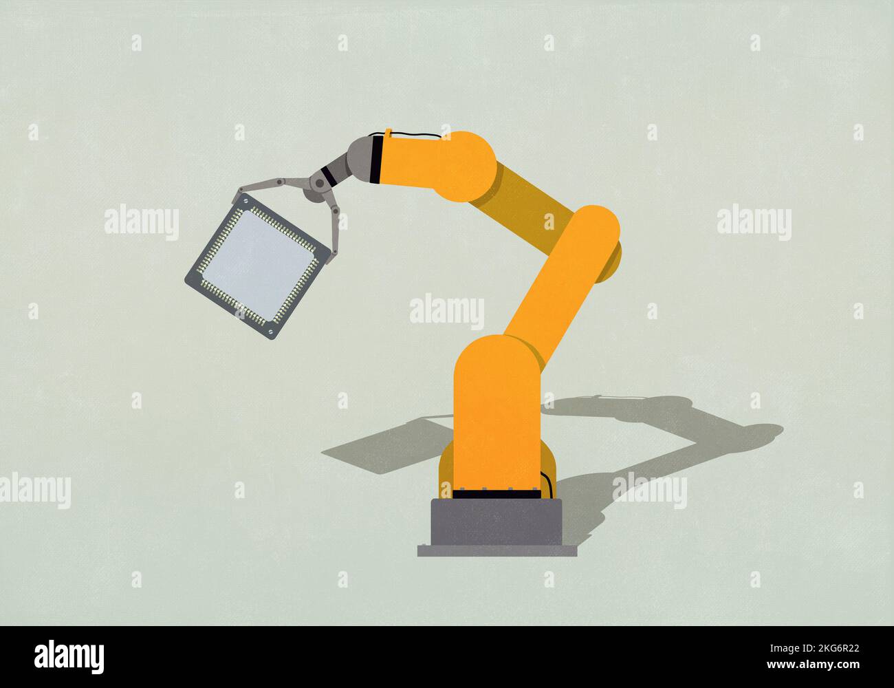 Robotic arm holding, manufacturing semiconductor on green background ...