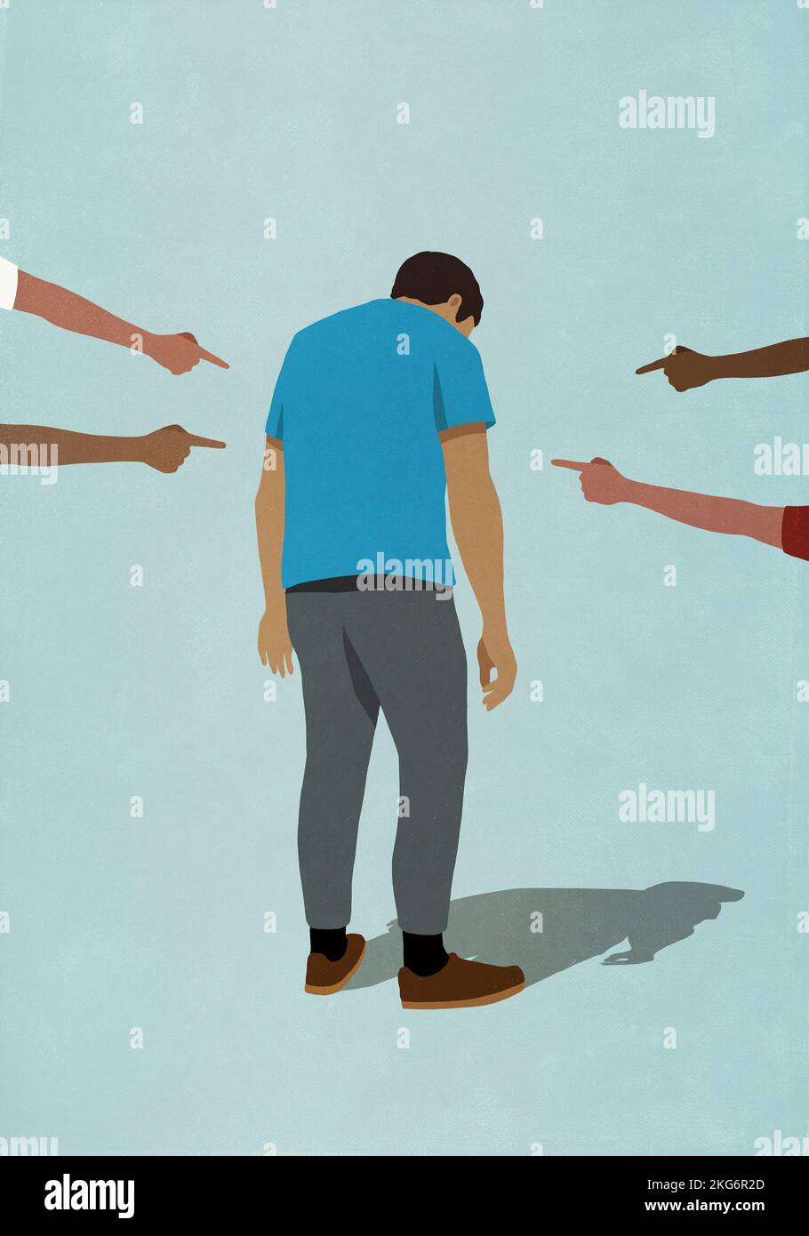 Fingers pointing at dejected man Stock Photo - Alamy