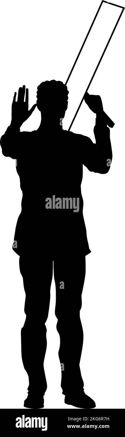 Protest Rally March Picket Sign Silhouette Person Stock Vector Image ...