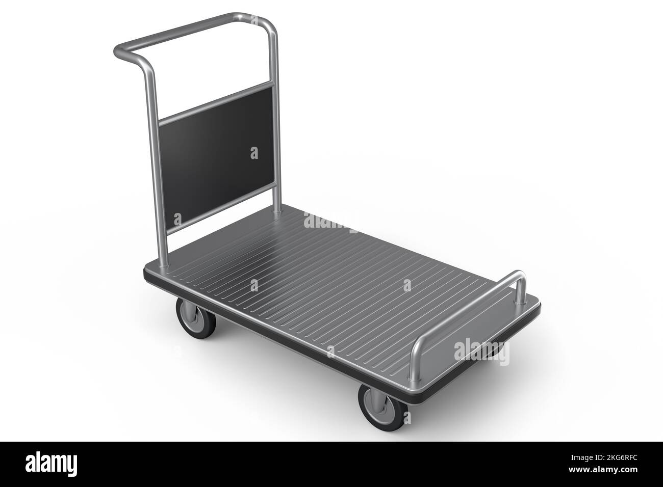 Airport luggage cart or baggage trolley side on white background. 3d ...