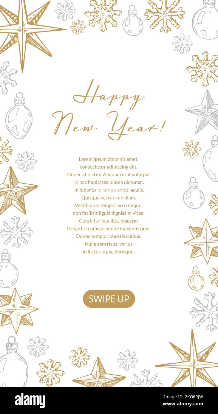 Merry Christmas and Happy New Year vertical greeting card with hand ...