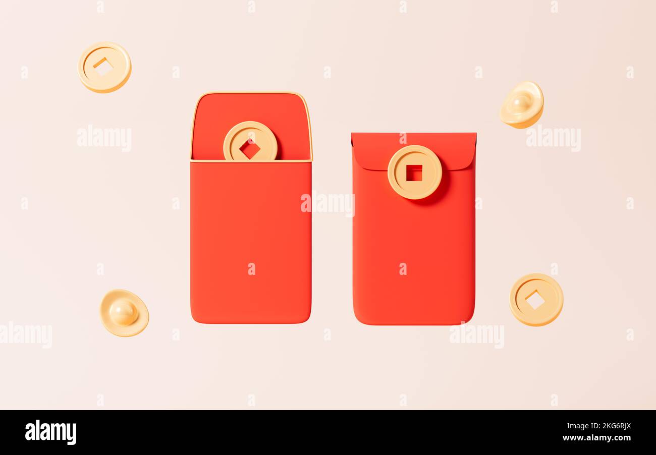 Red envelopes and coins in the yellow background, Spring Festival theme ...