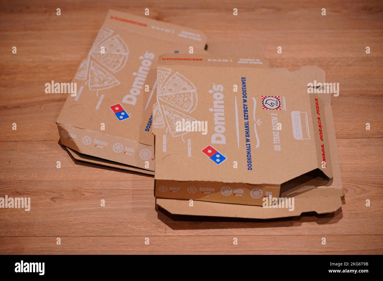 A shot of two empty Domino's pizzeria pizza boxes on a floor Stock ...