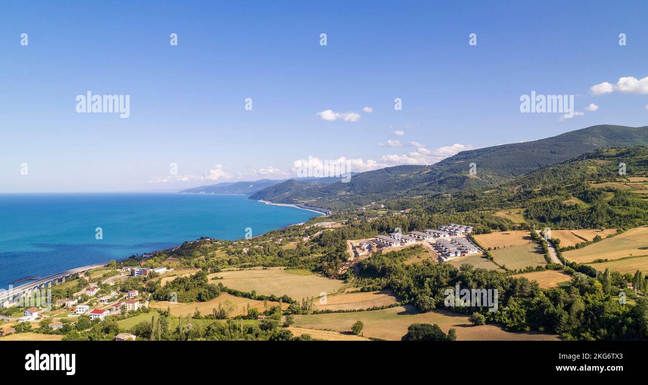 Aerial panoramic shot of Gerze, the charming seaside town of the Black ...