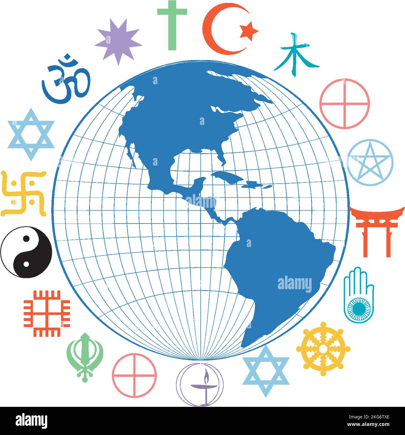 Religious symbols around earth planet illustration Stock Vector Image ...
