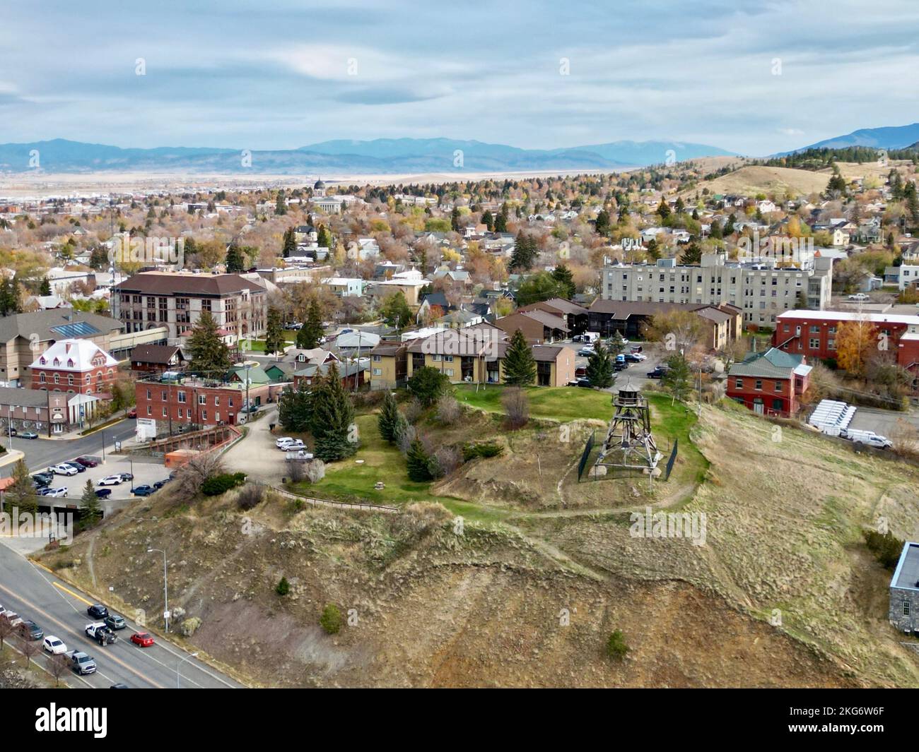 An aerial view of Helena Fire Tower in the United States Stock Photo ...