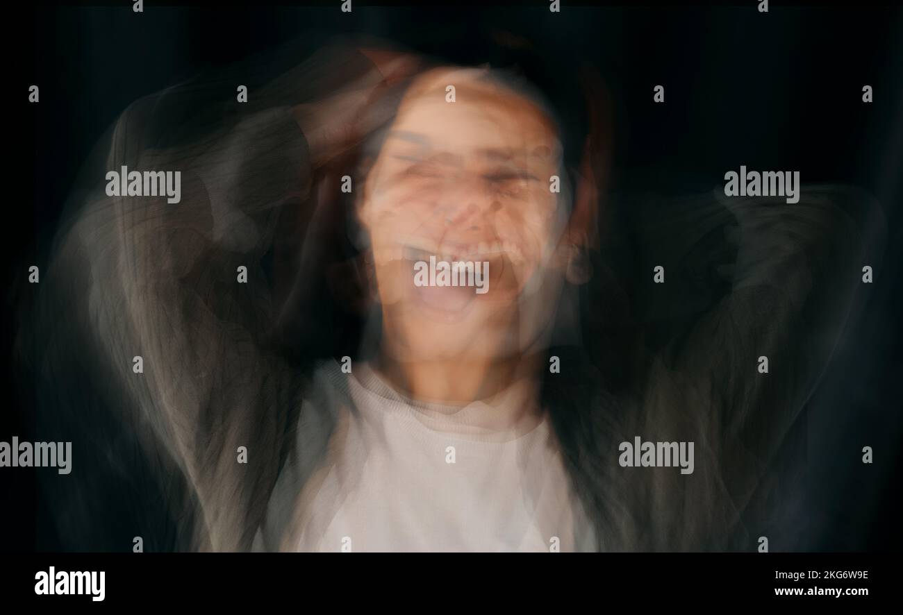 Depression Bipolar And Blur Face Of Woman In Studio On Black depression-bipolar-and-blur-face-of-woman-in-studio-on-black