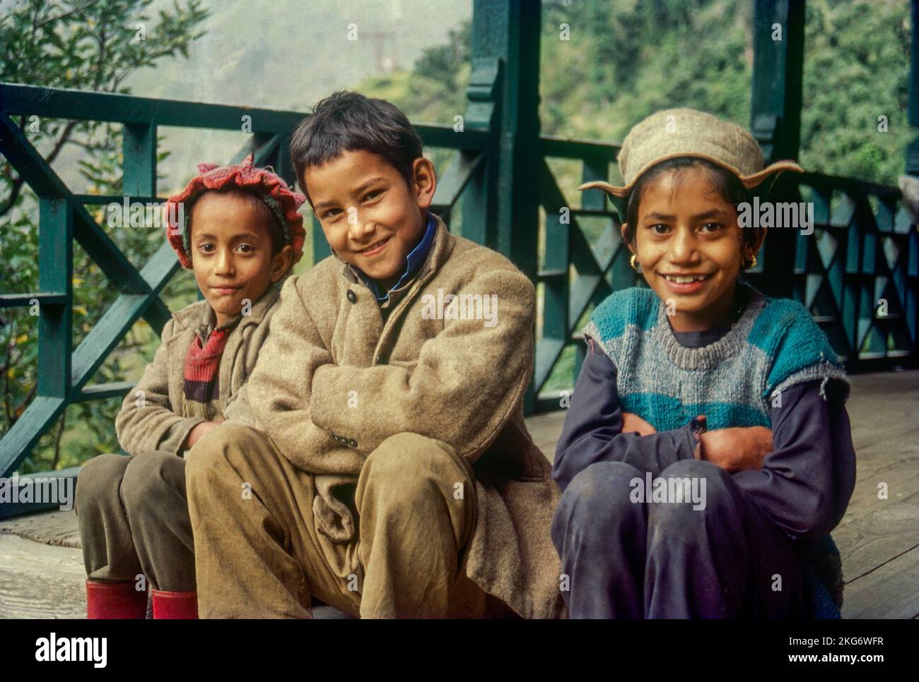 Three native Children looking at camera with smile from Sangla valley ...