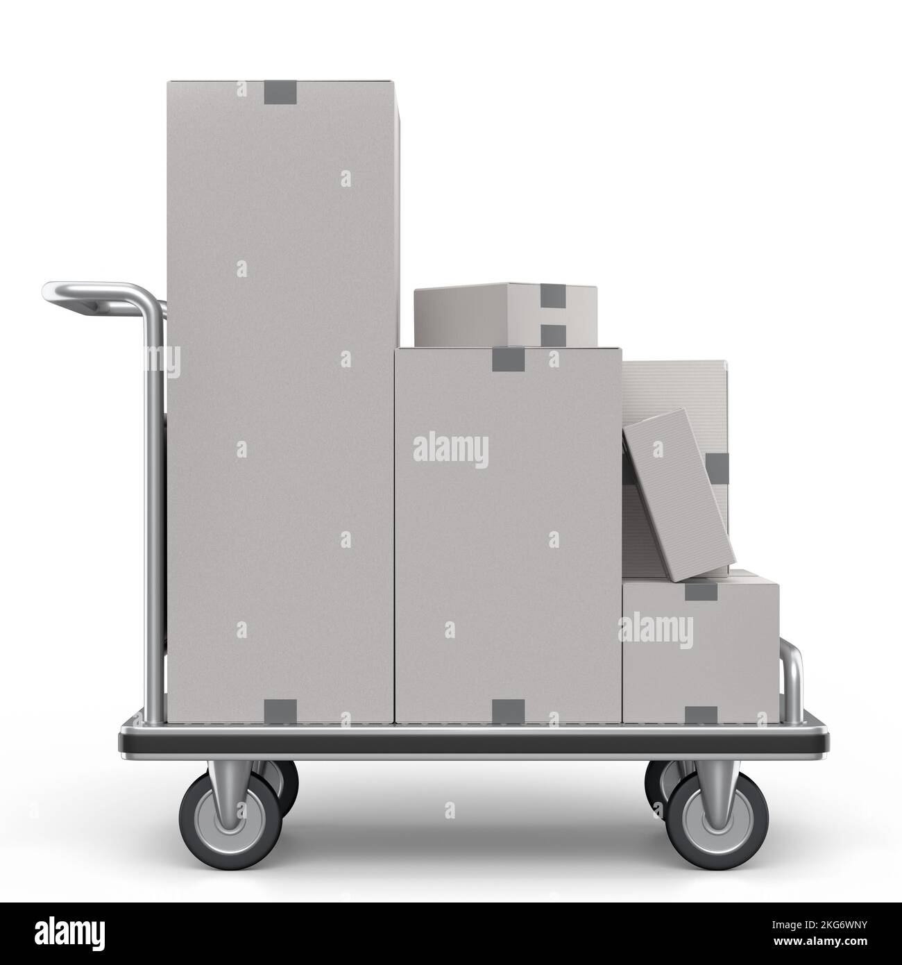 Airport luggage cart or baggage trolley side with cardboard boxes or ...