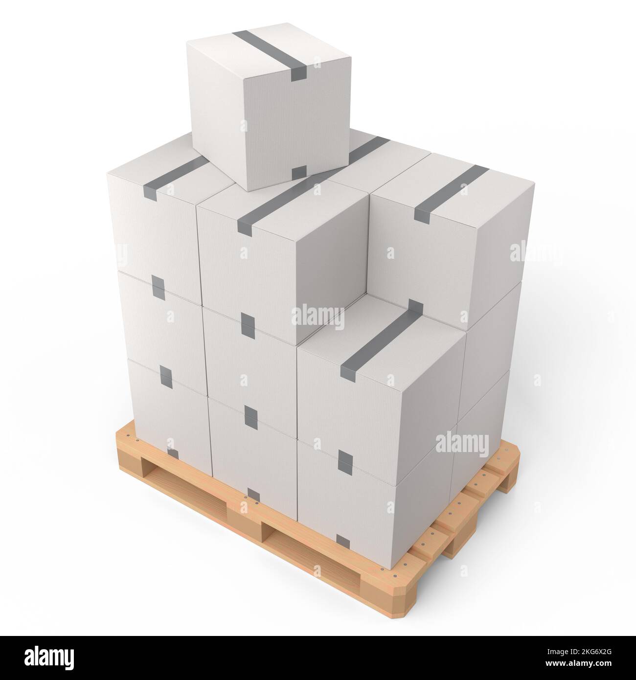 Set of wooden pallet for warehouse cargo storage with cardboard boxes ...