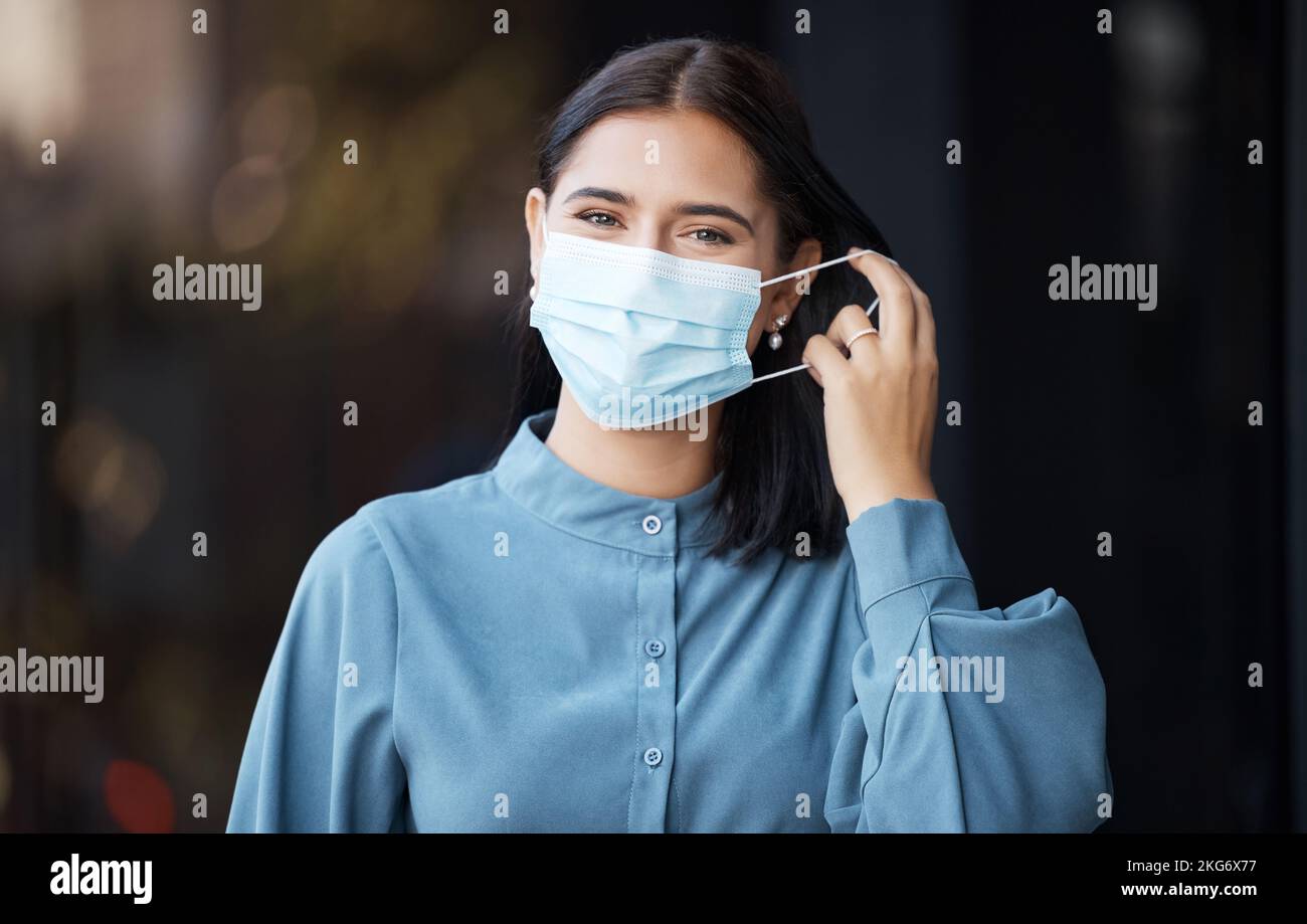 Portrait happy woman removing protective hi-res stock photography and ...