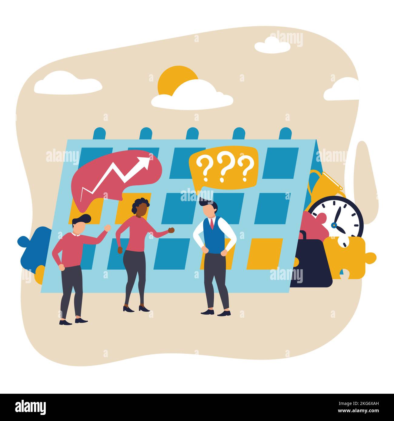 New project. Vector illustration. Young businessmen, co-workers in ...