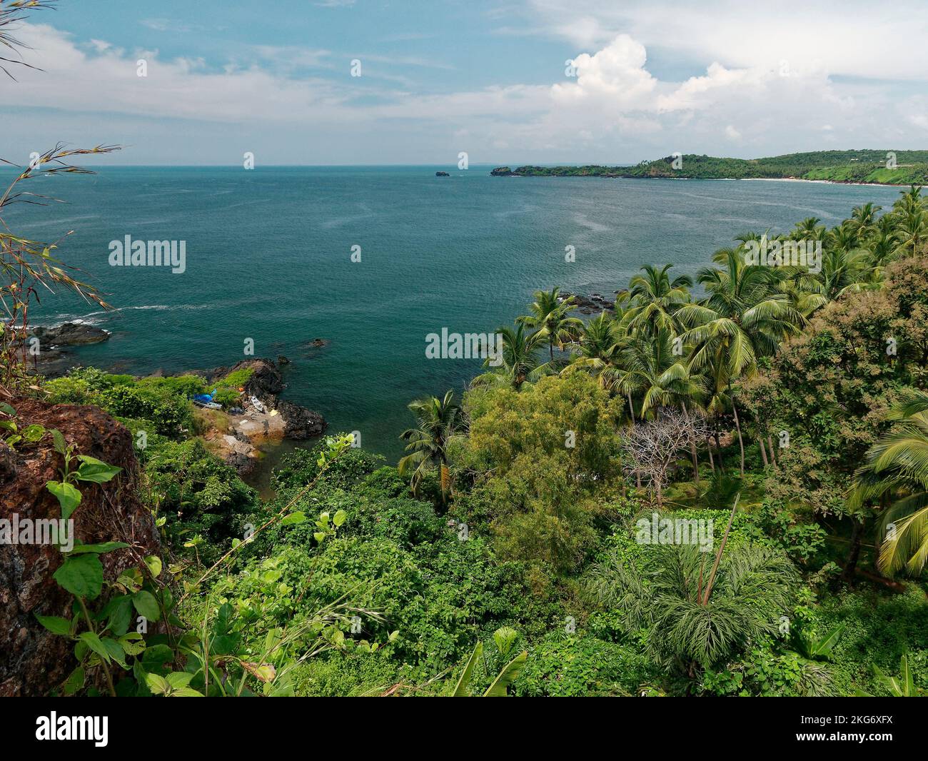 View of a Arabian Sea and rocky sea shore at Cabo de Rama in Goa India ...