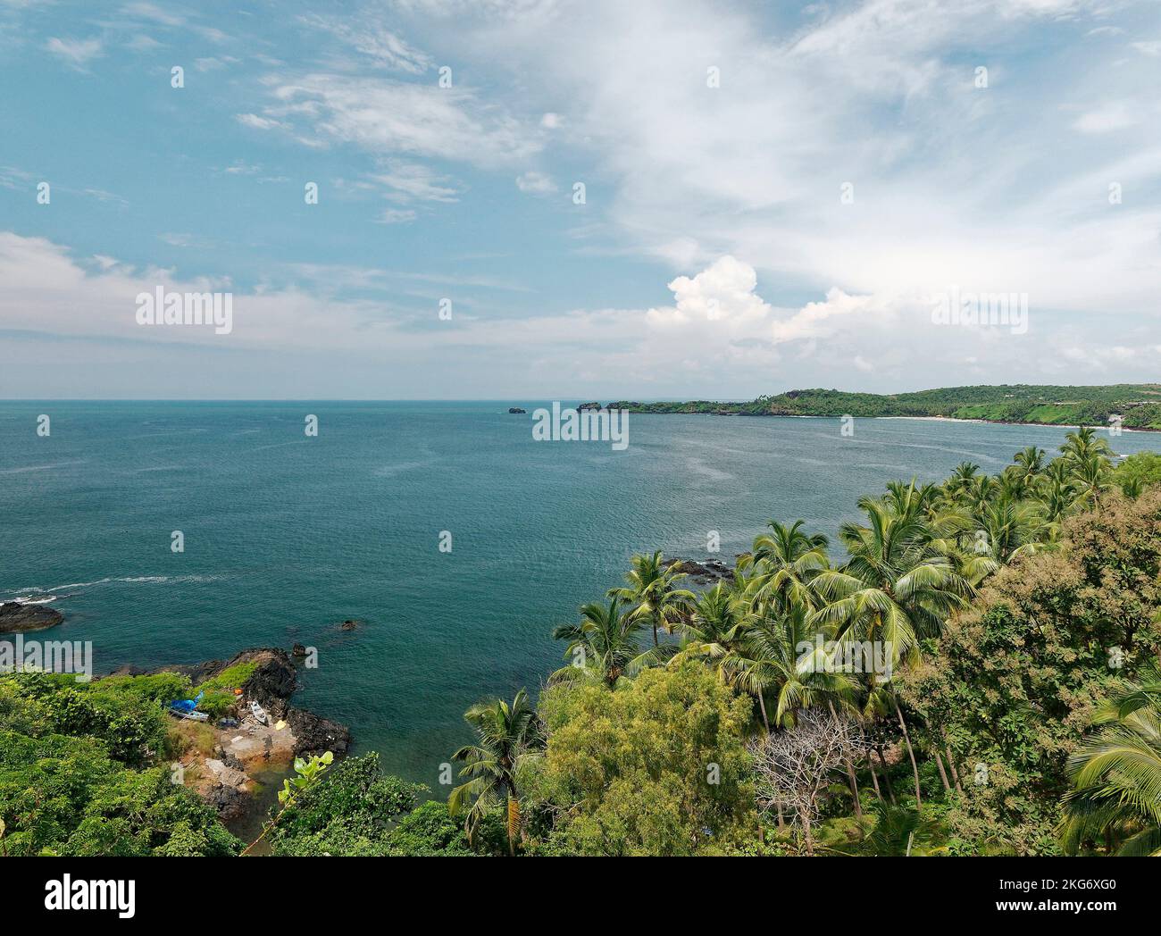 View of a Arabian Sea and rocky sea shore at Cabo de Rama in Goa India ...