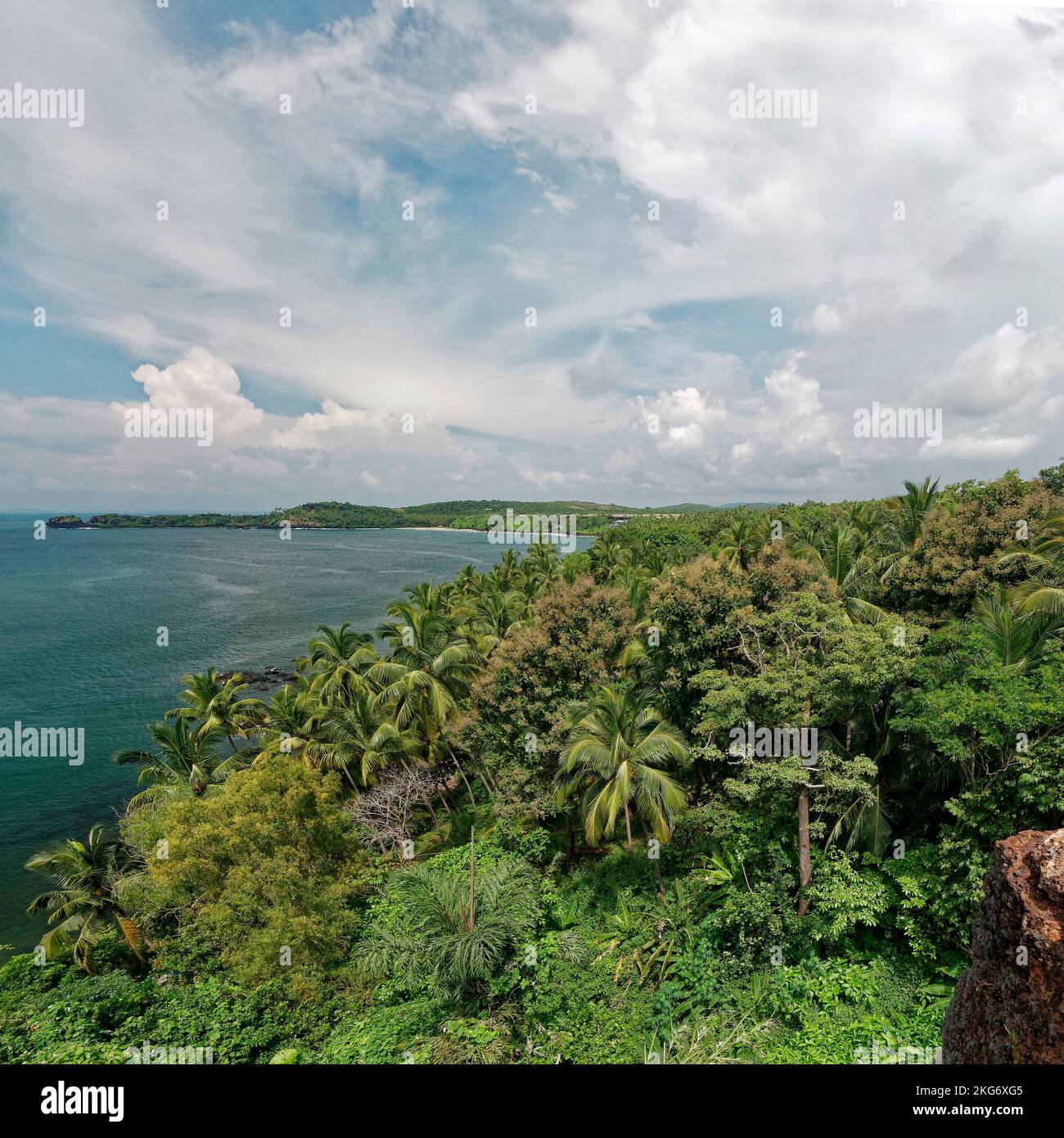 View of a Arabian Sea and rocky sea shore at Cabo de Rama in Goa India ...