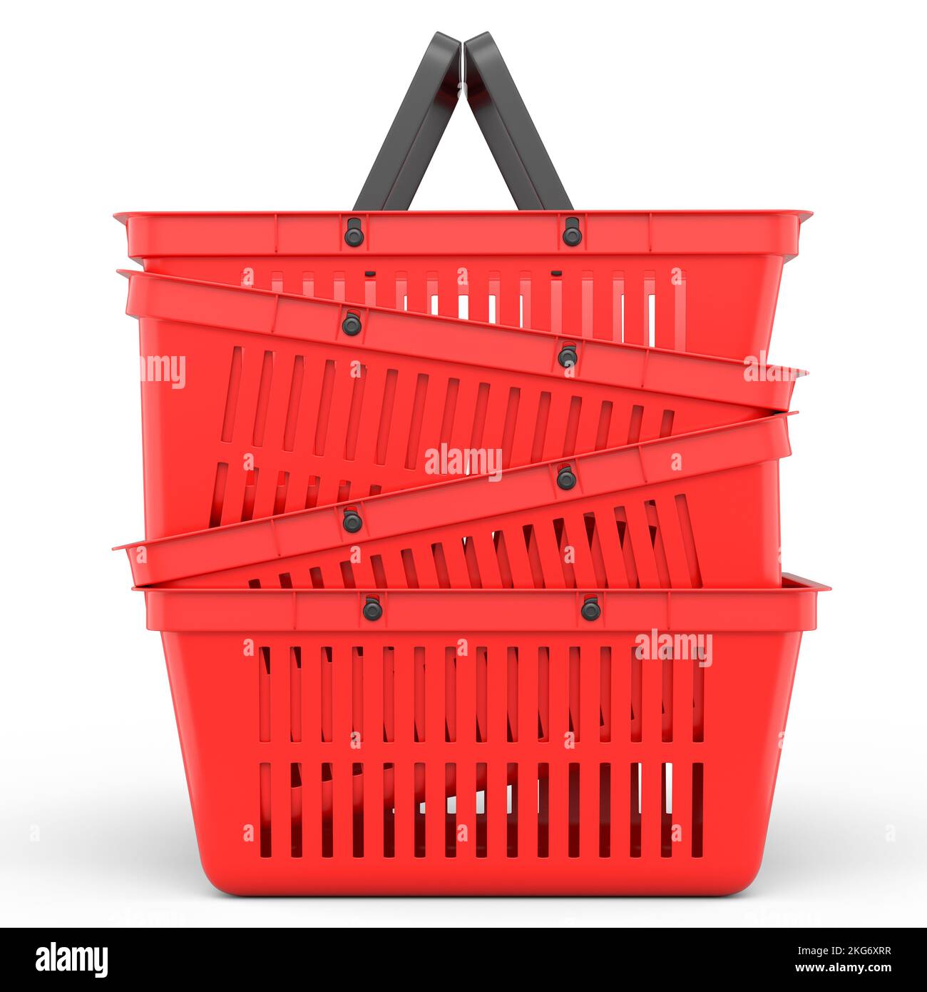Stack of plastic basket from supermarket for online shopping on white ...