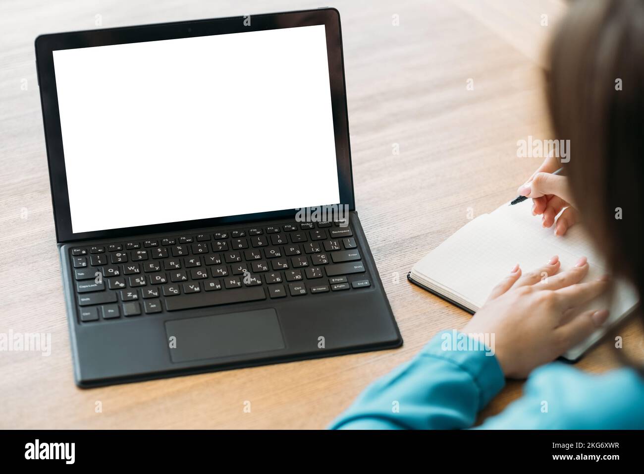 online education studying woman computer mockup Stock Photo - Alamy