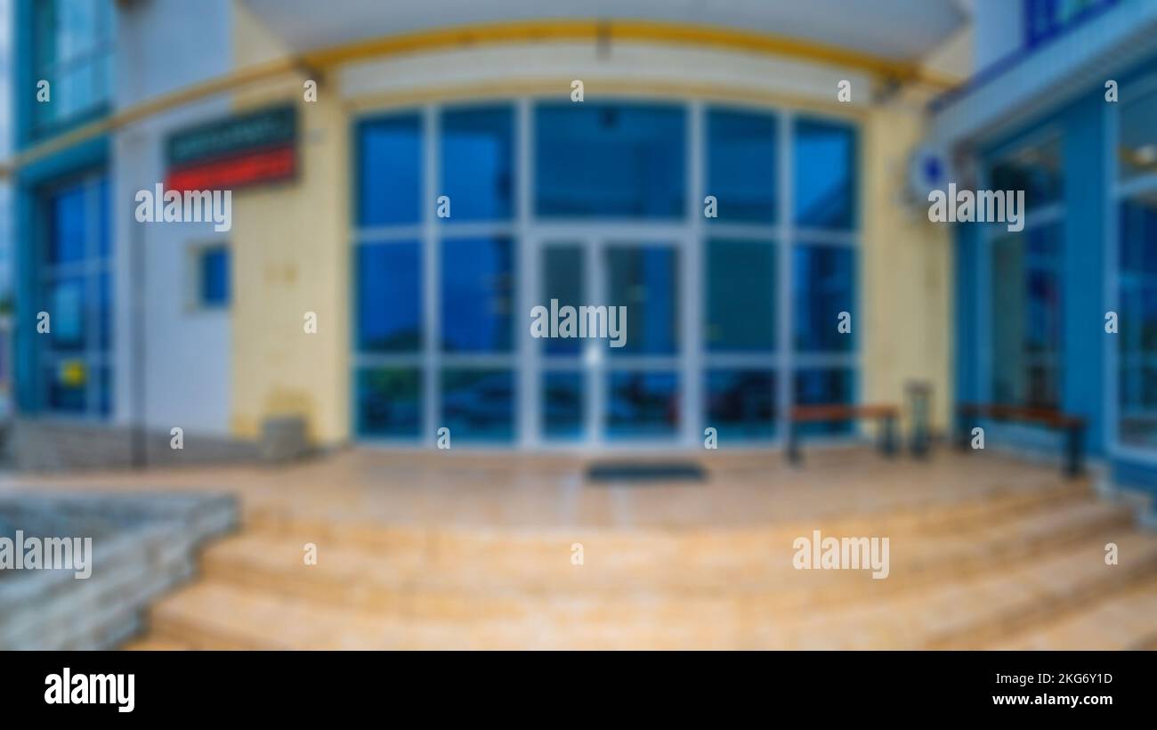 Abstract blur and defocused hotel resort and lobby interior, long ...