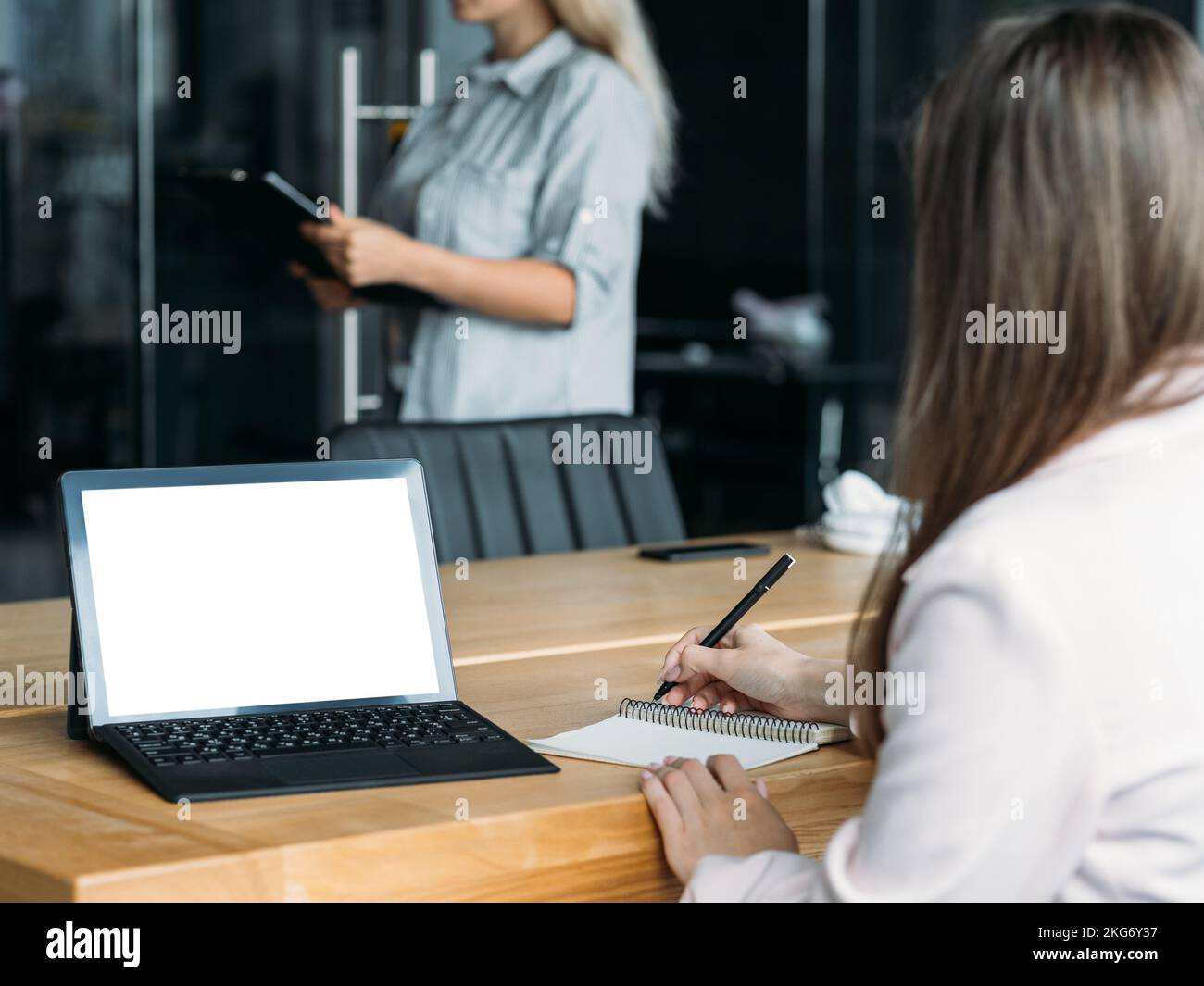 office work computer mockup distance meeting Stock Photo - Alamy