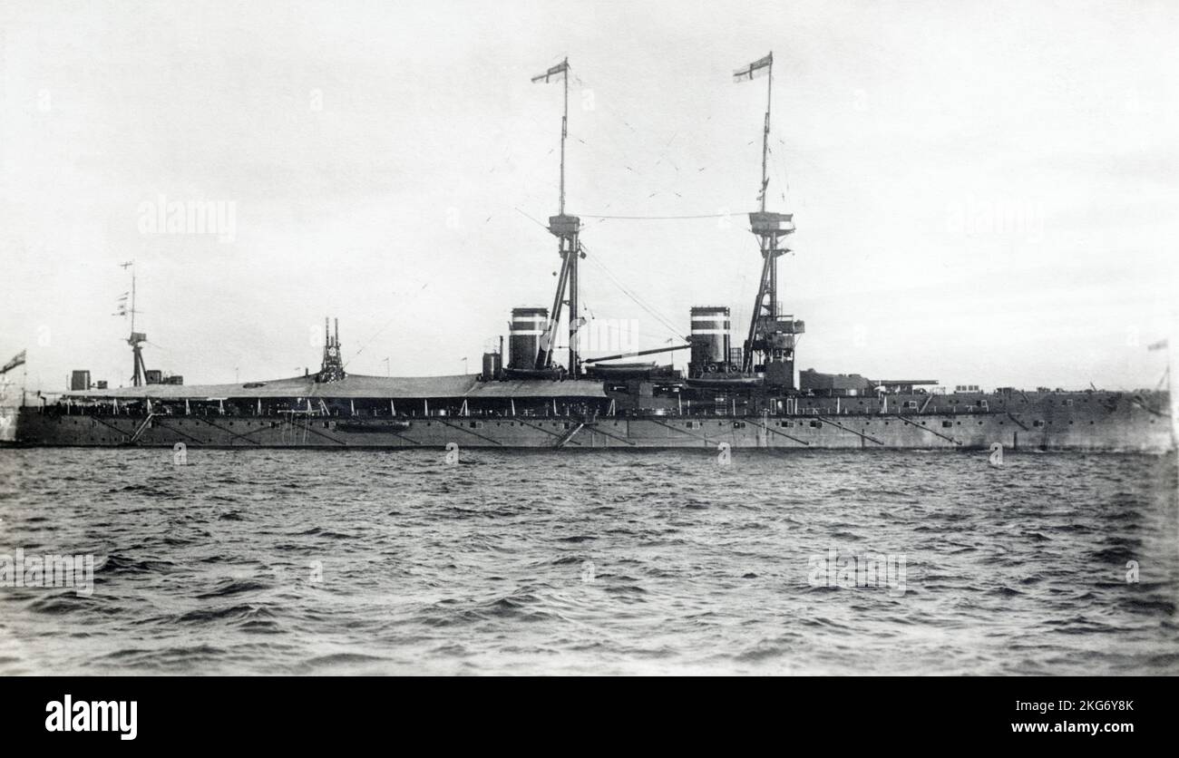 The First World War era battleship HMS Temeraire. Commissioned in 1907 ...