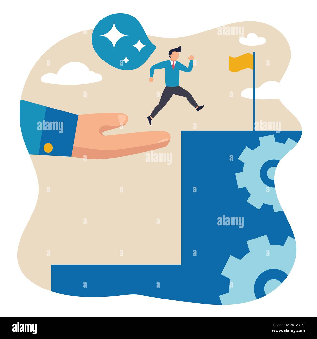 Vector illustration with employee, businessman approaching his goal ...