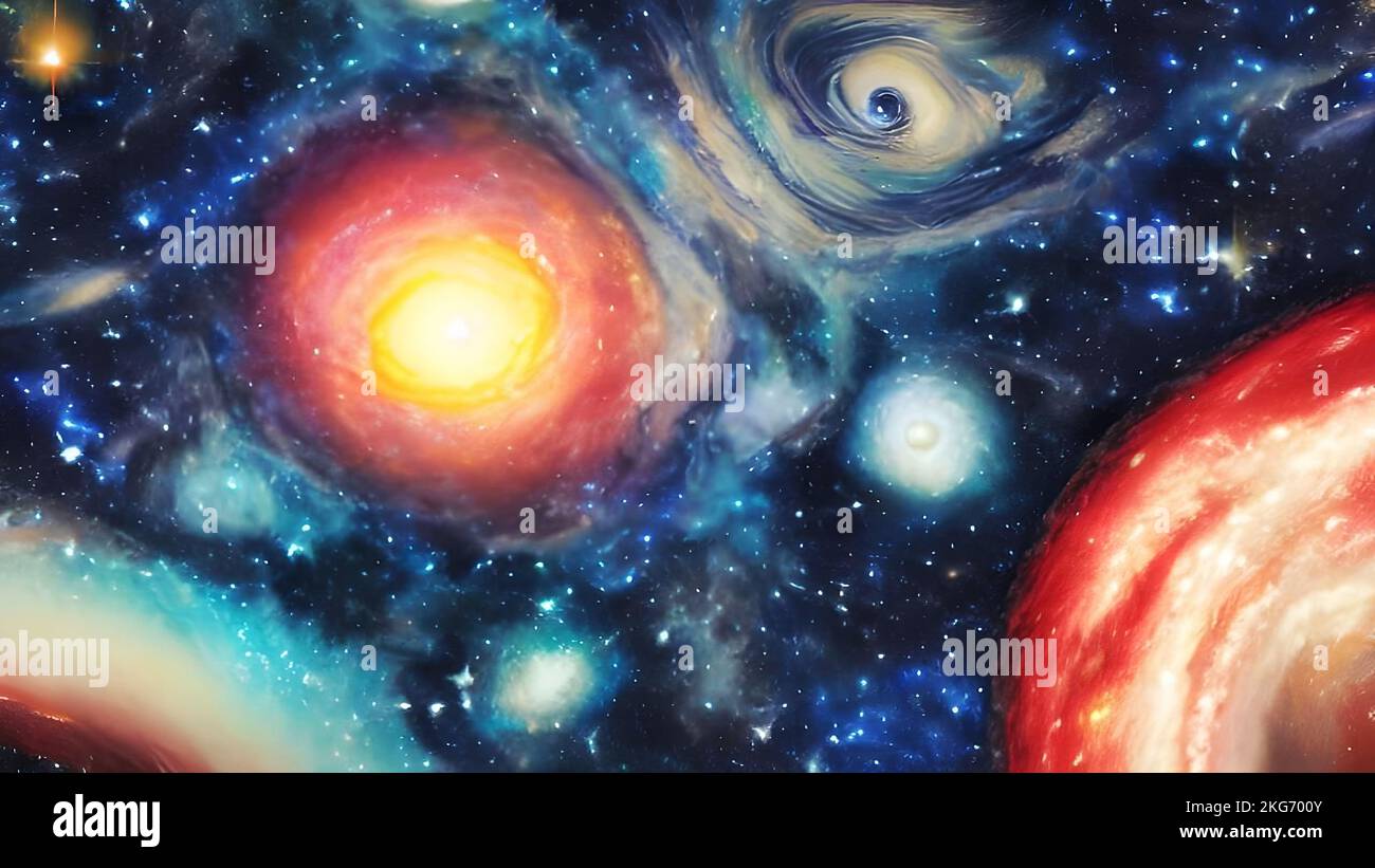 Illustrated Cosmic Gas Cloud, Planets and Galaxy Drawing Background ...