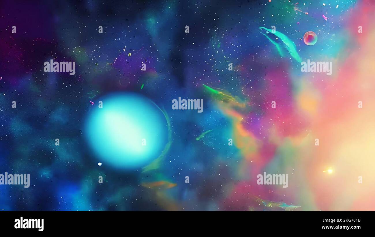 Illustrated Cosmic Gas Cloud, Planets and Galaxy Drawing Background ...