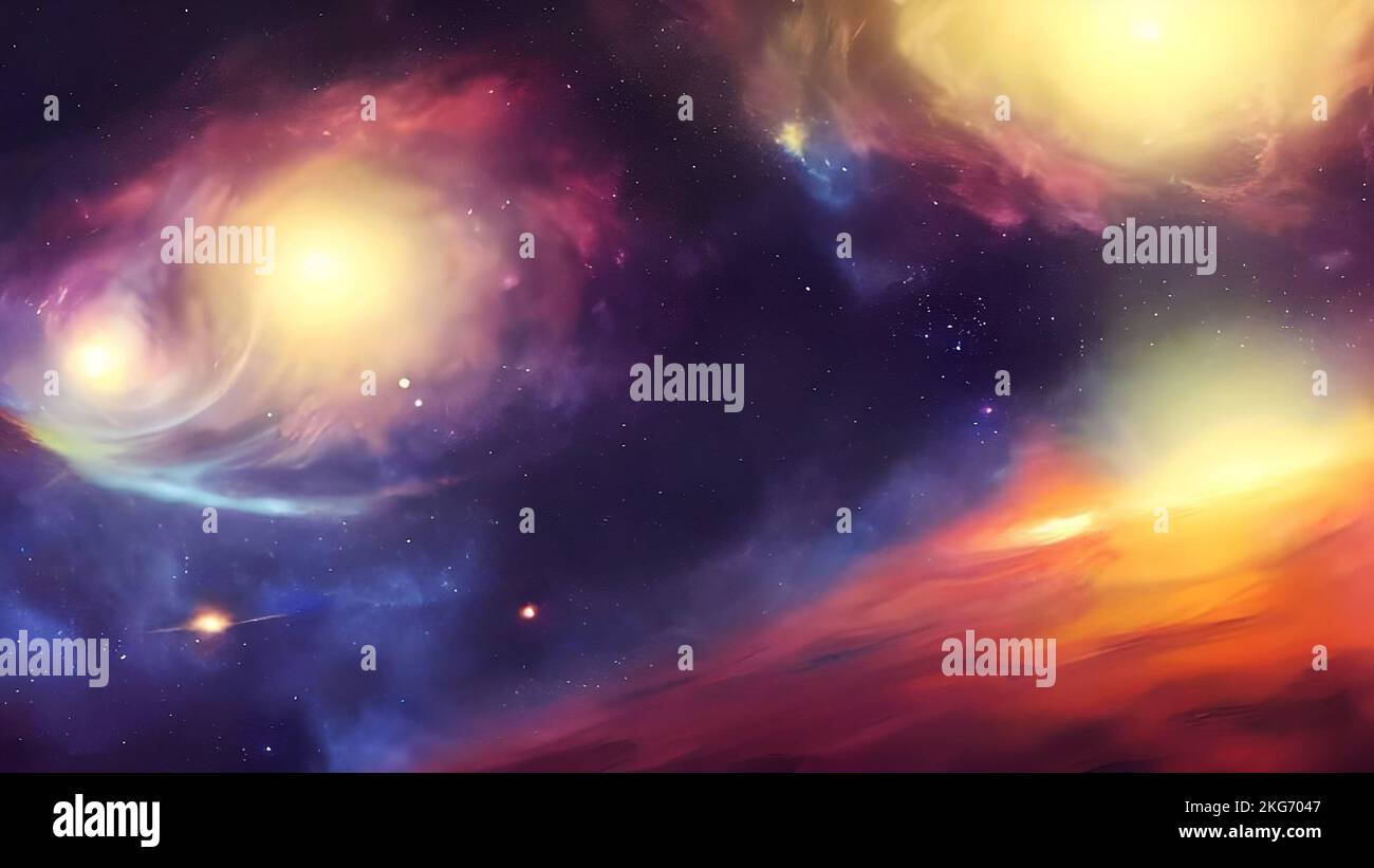 Illustrated Cosmic Gas Cloud, Planets and Galaxy Drawing Background ...
