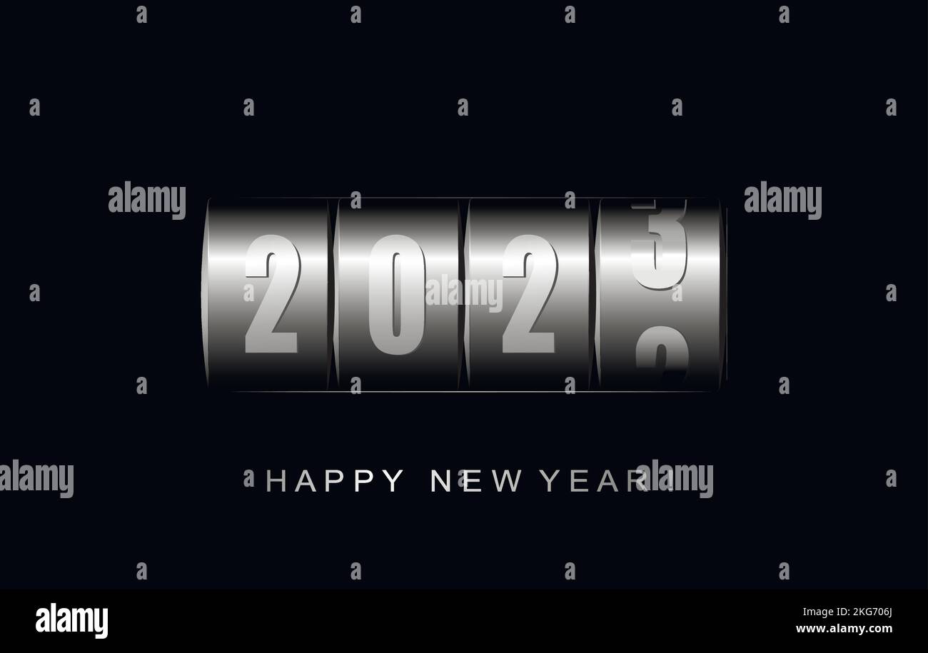 A metal counter counts the chronology. Happy New Year 2023. Vector ...