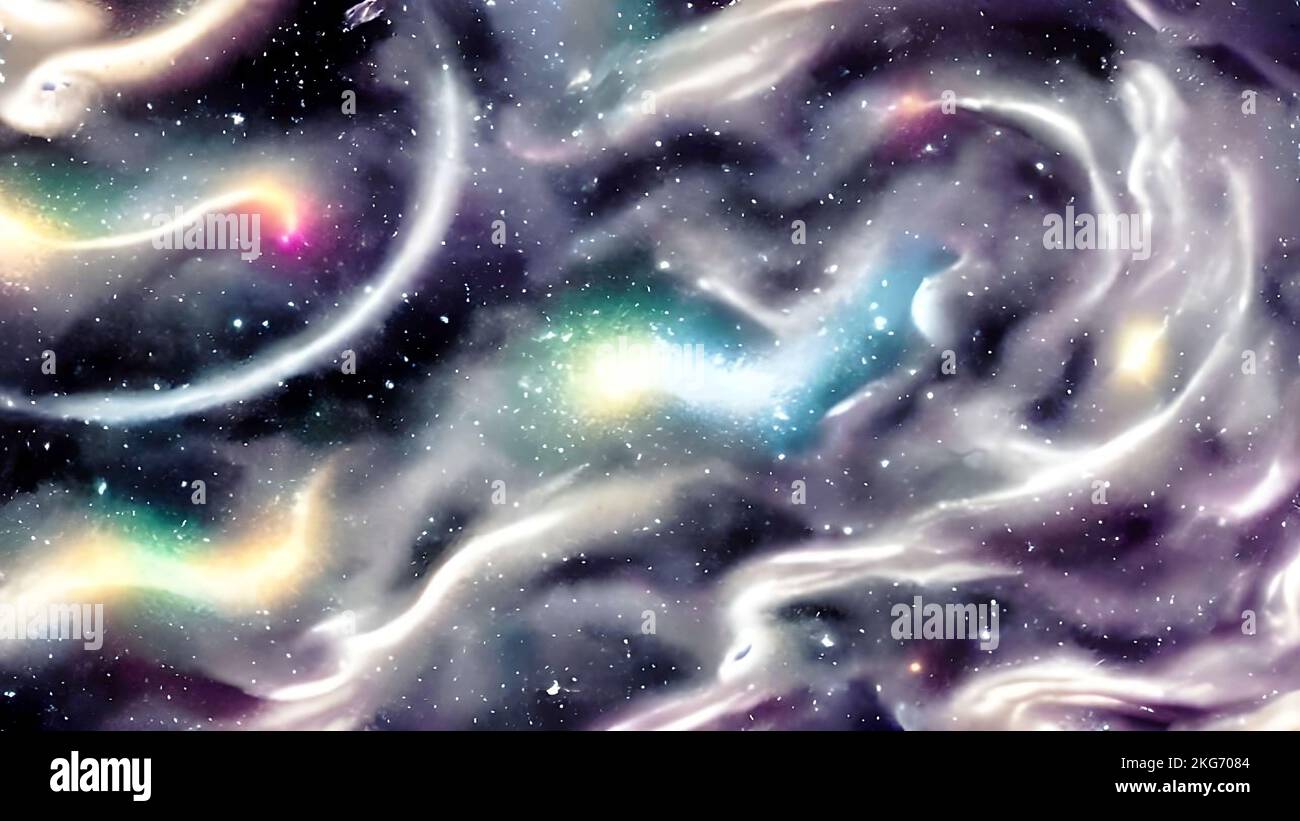 Illustrated Cosmic Gas Cloud, Planets and Galaxy Drawing Background ...